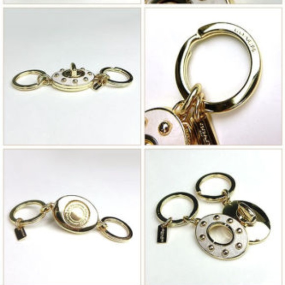 Coach | Accessories | Coach Gold Rivet Leather Turnlock Valet Key Chain ...